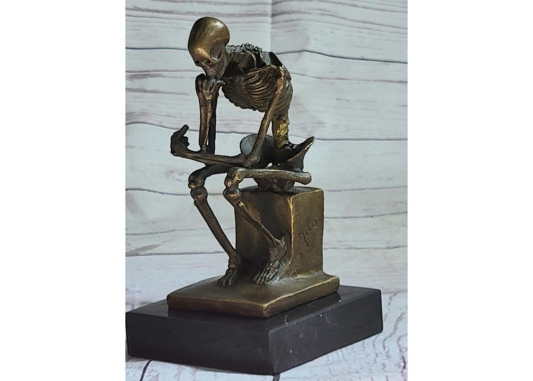 The Skeleton Thinker Thinking Skull Bronze Statue Sculpture Art Deco ...