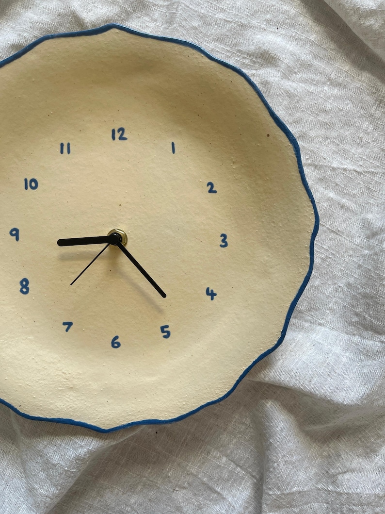Ceramic Plate Clock Beige and Dark Blue - Etsy