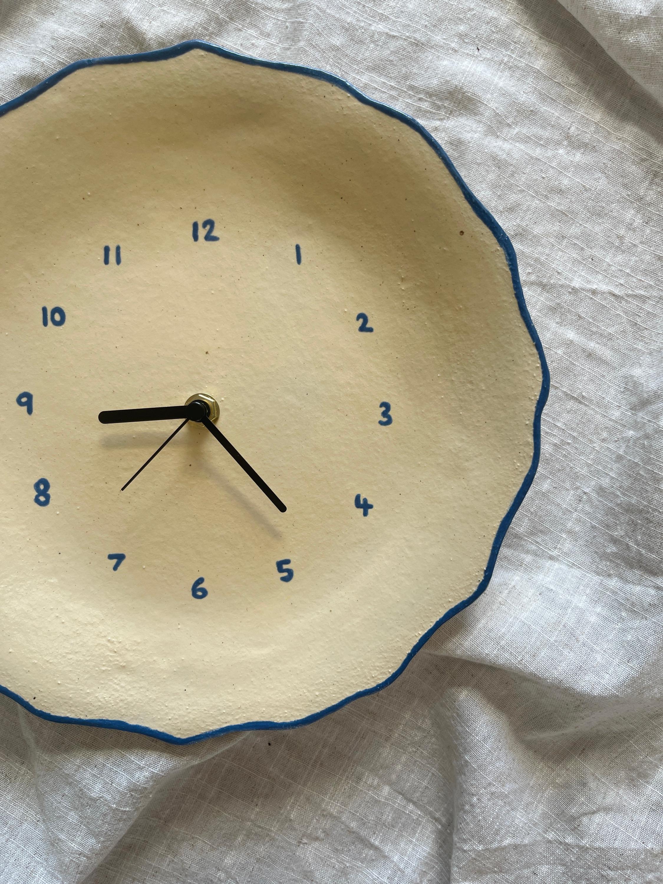 Ceramic Plate Clock Beige and Dark Blue - Etsy
