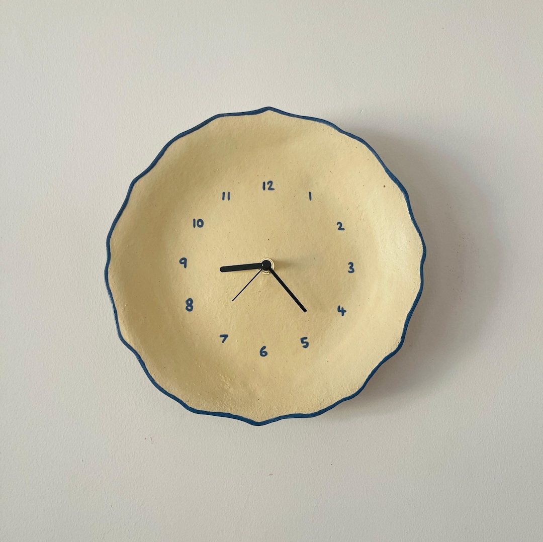 Ceramic Plate Clock Beige and Dark Blue - Etsy