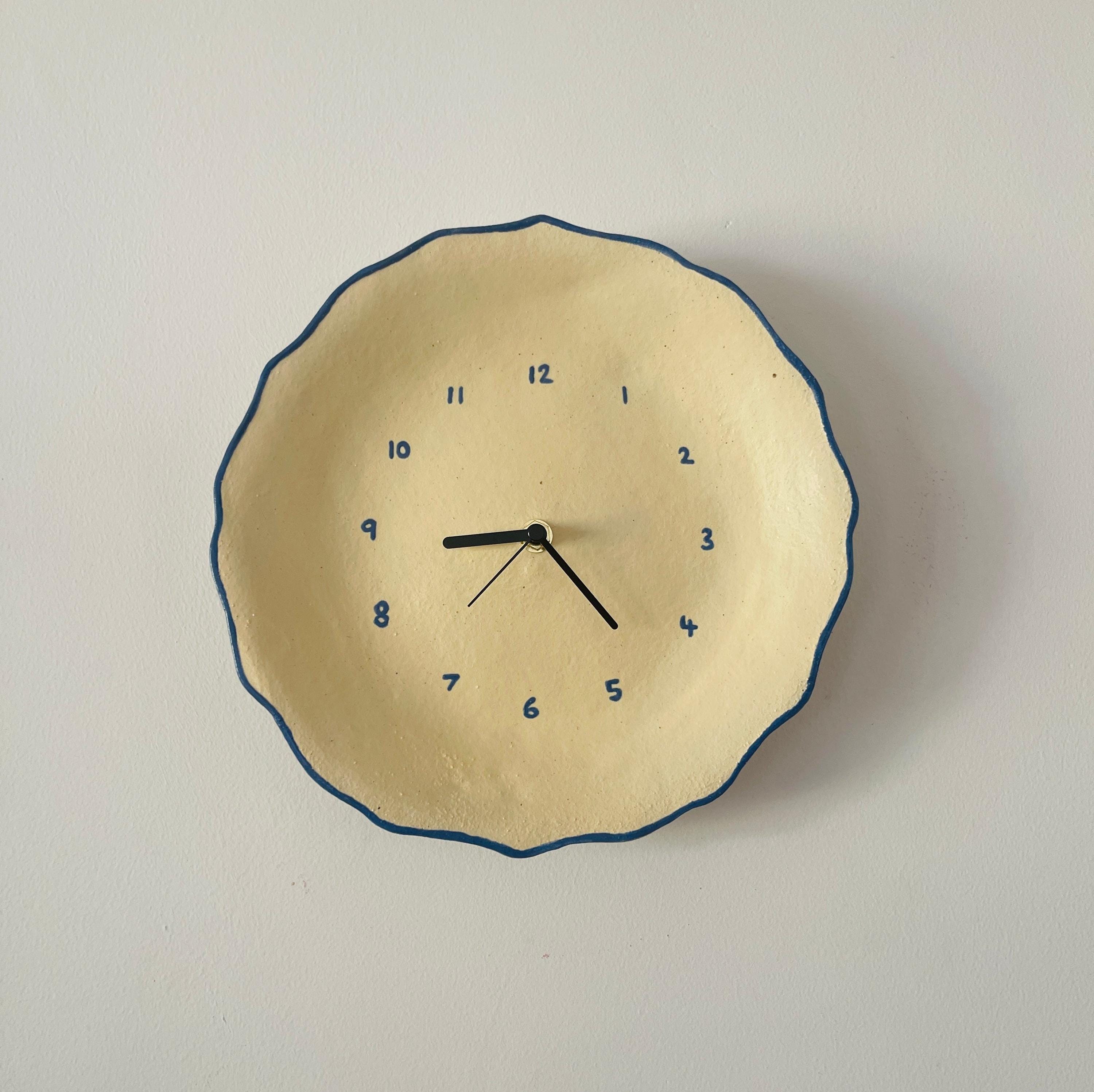 Ceramic Plate Clock Beige and Dark Blue - Etsy