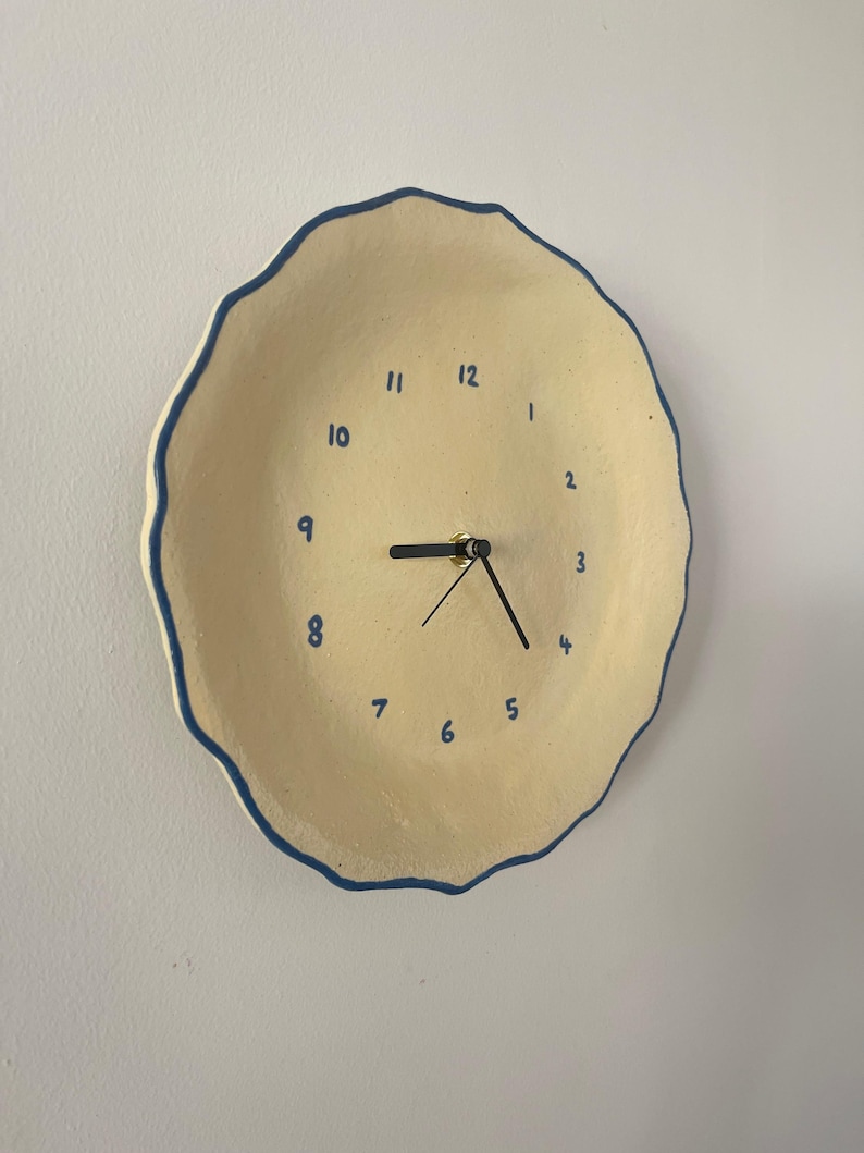 Ceramic Plate Clock Beige and Dark Blue - Etsy