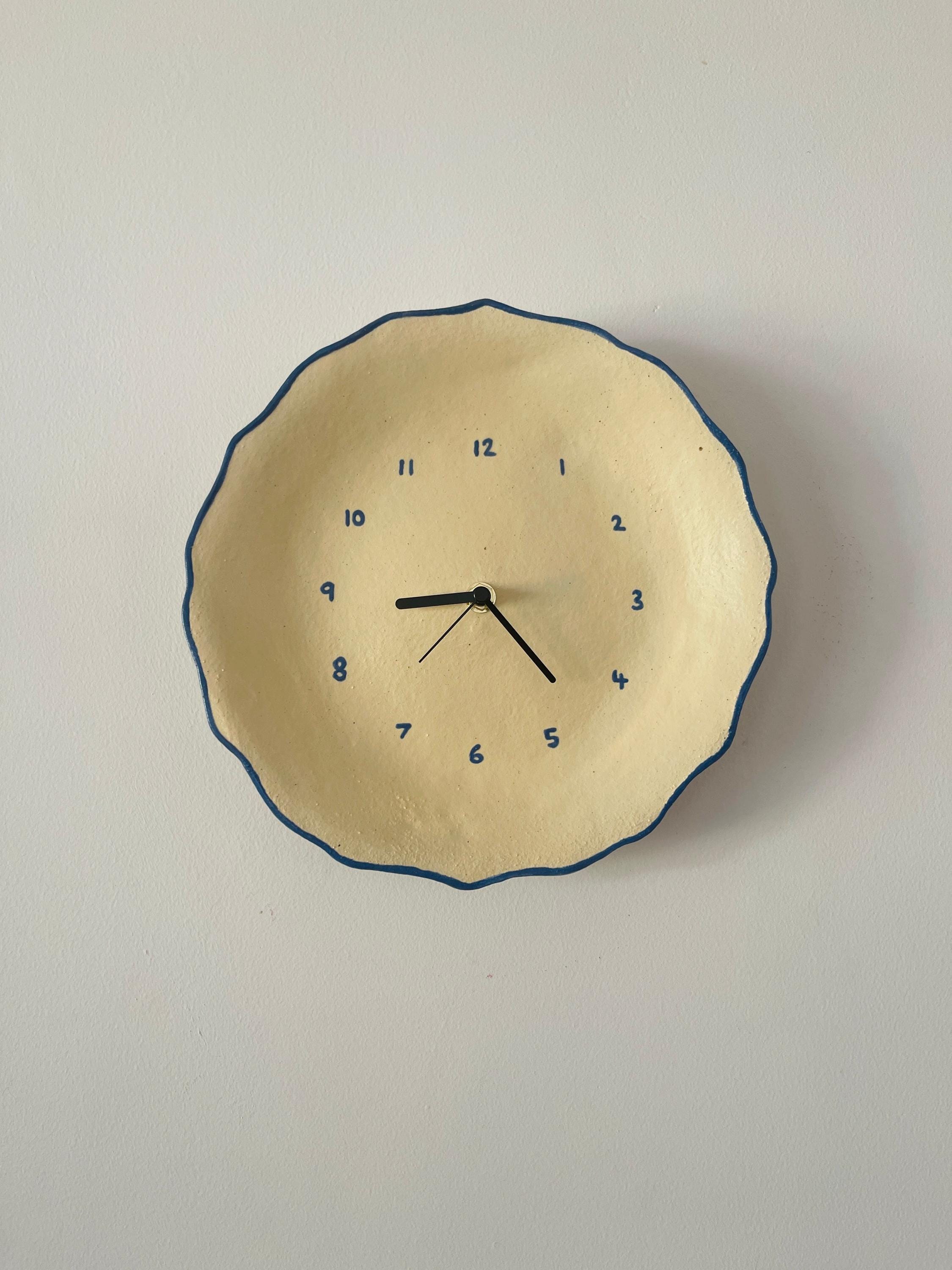 Ceramic Plate Clock Beige and Dark Blue - Etsy