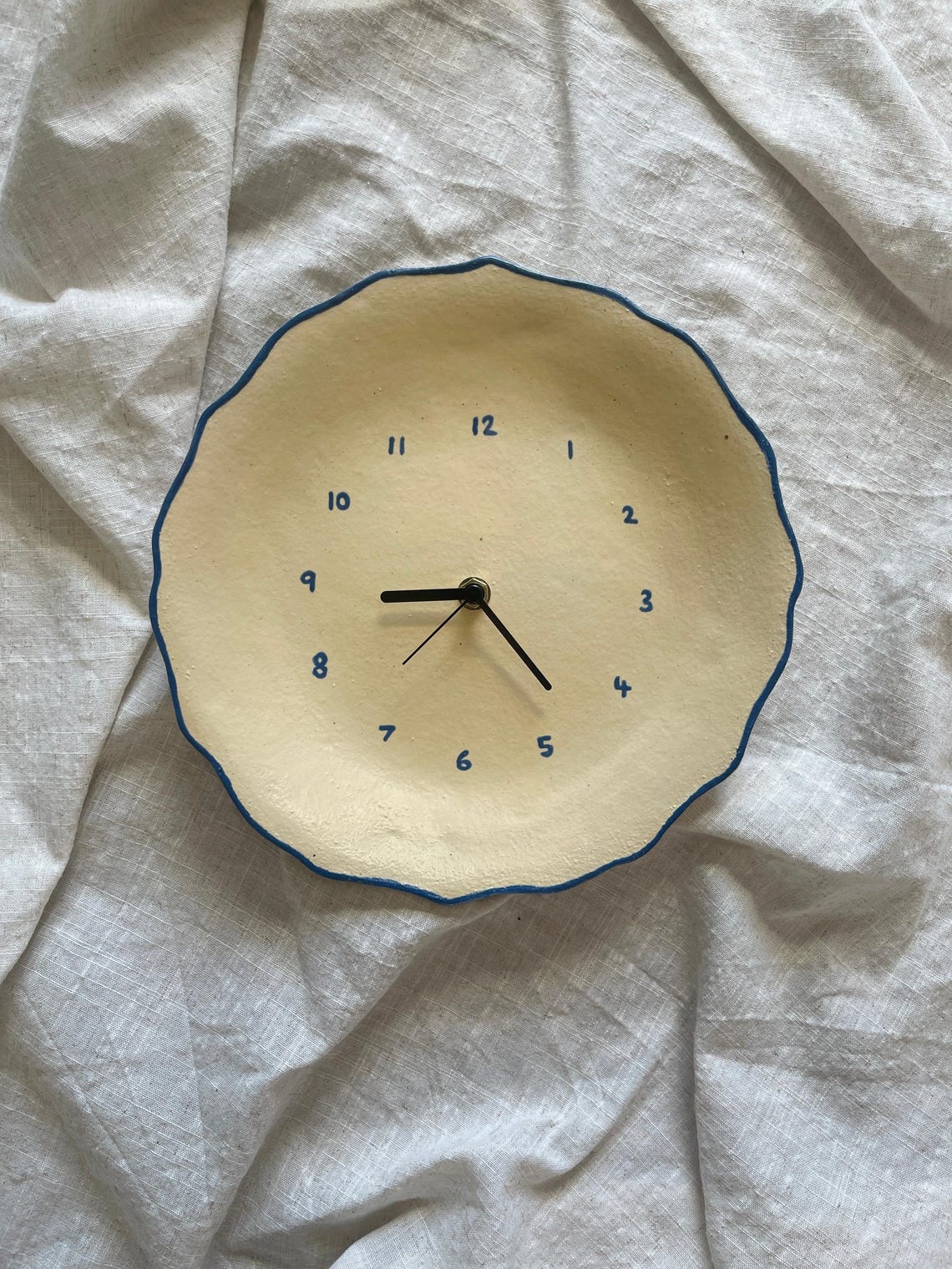 Ceramic Plate Clock Beige and Dark Blue - Etsy