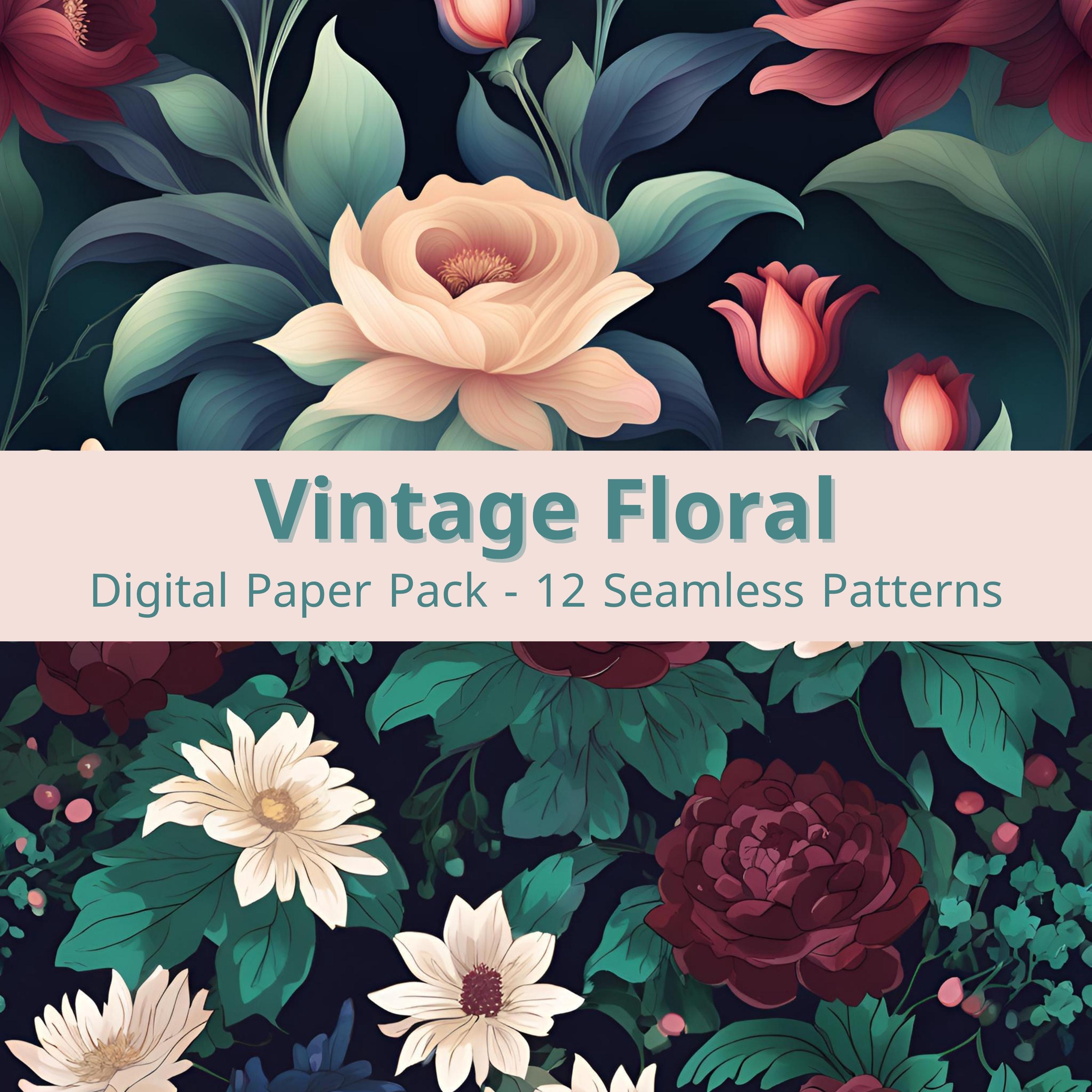 Vintage Floral Digital Paper Pack: 12 Seamless Watercolor Patterns ...