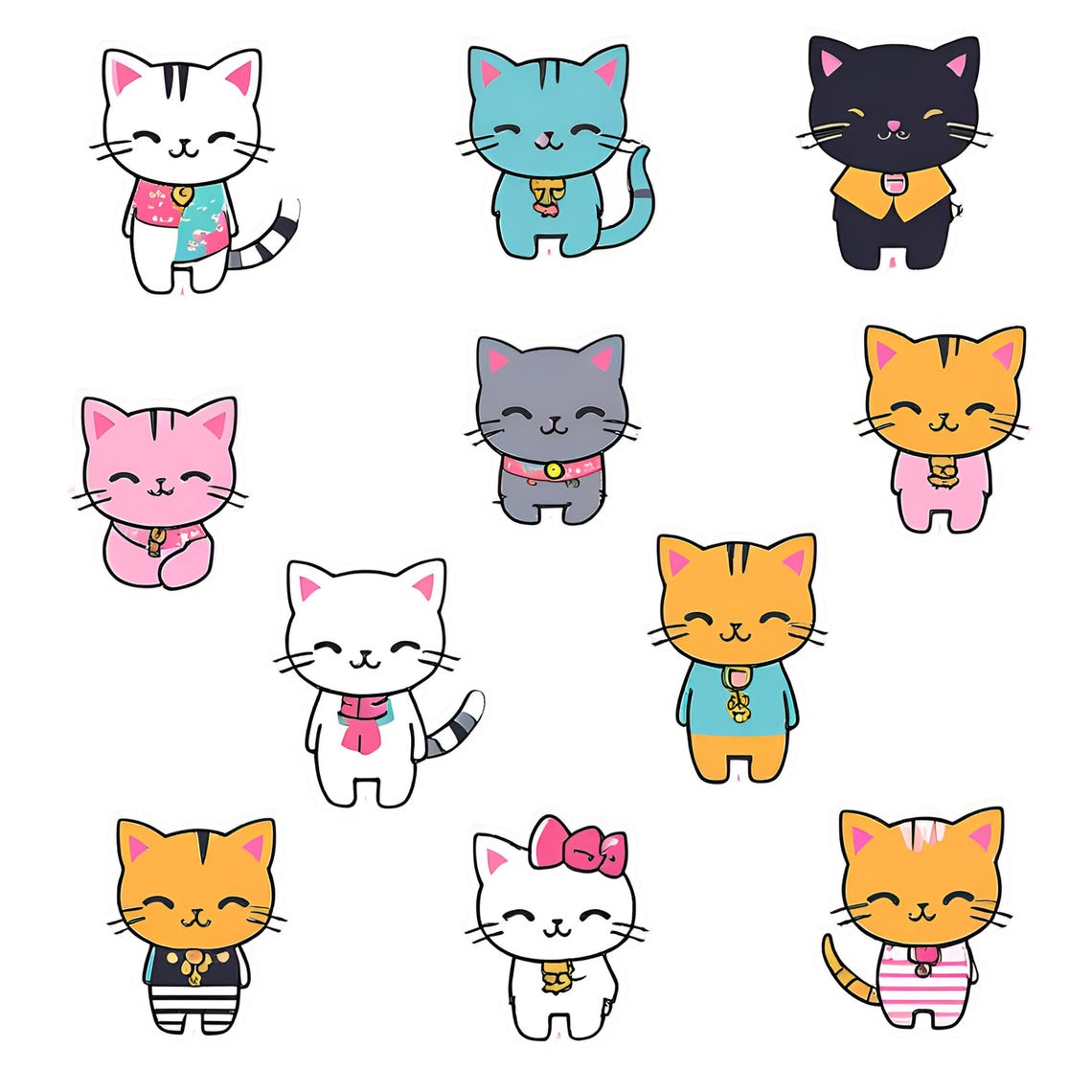 Cute Chibi Cat Stickers – Kawaii Cartoon Cats PNG Bundle - Etsy