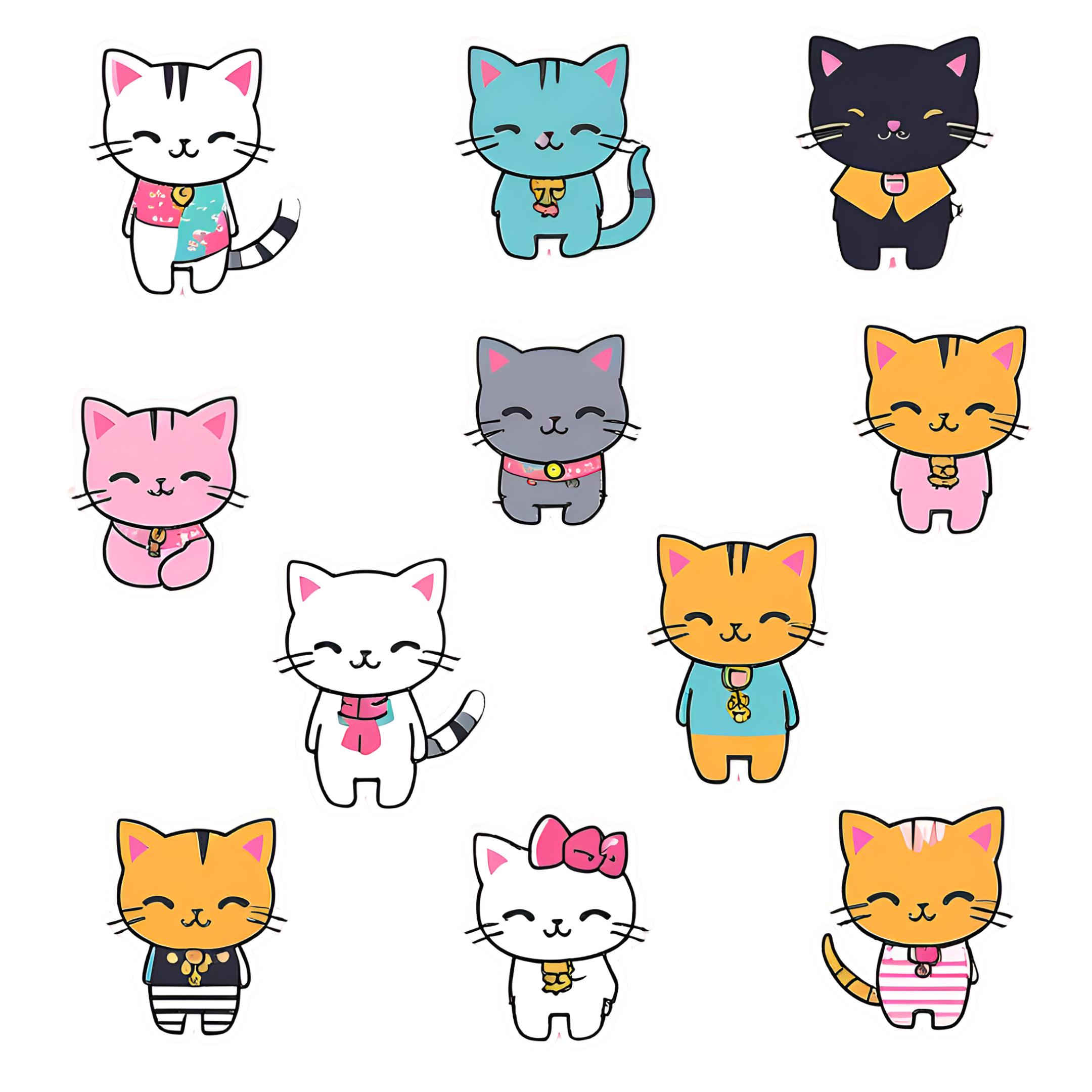 Cute Chibi Cat Stickers – Kawaii Cartoon Cats PNG Bundle - Etsy