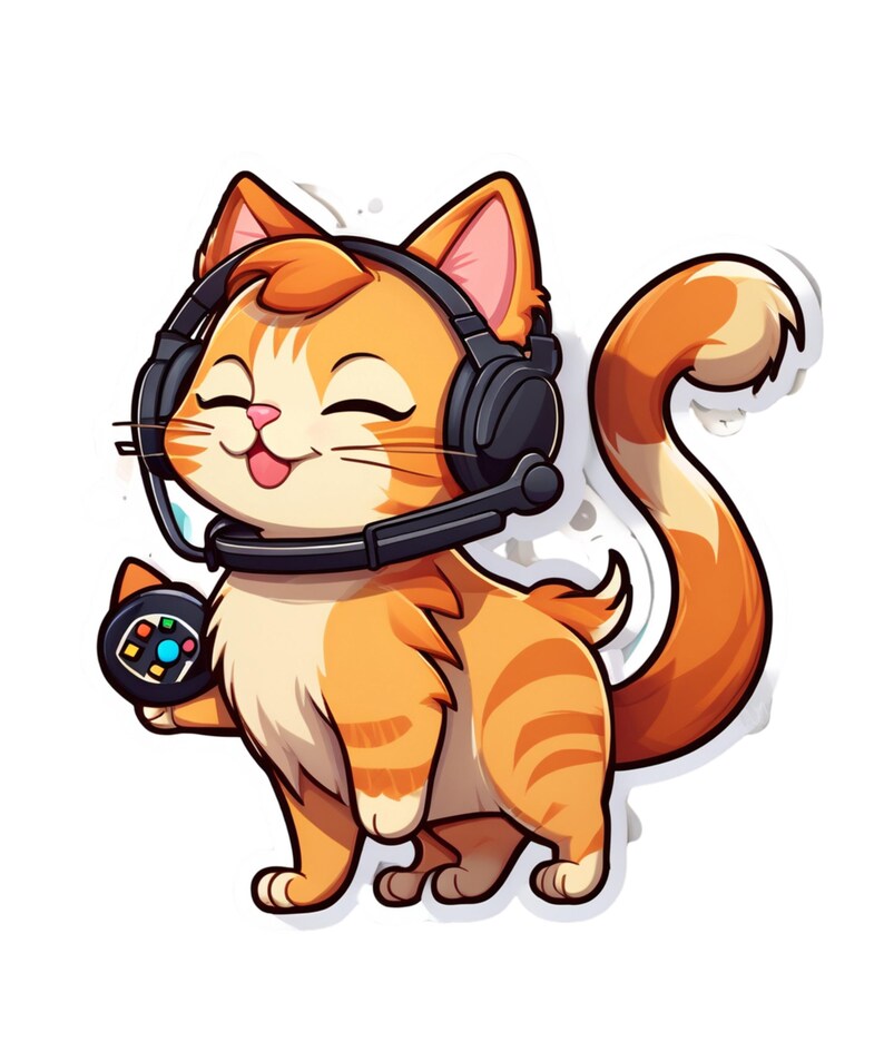Gamer Ginger Cat Clipart PNG | Cute Cat With Headset | Gaming Cat ...