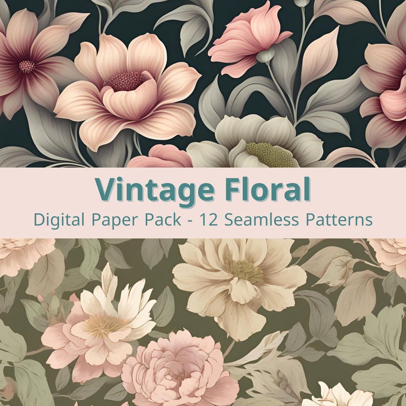 Vintage Floral Digital Paper Pack: 12 Seamless Watercolor Patterns ...