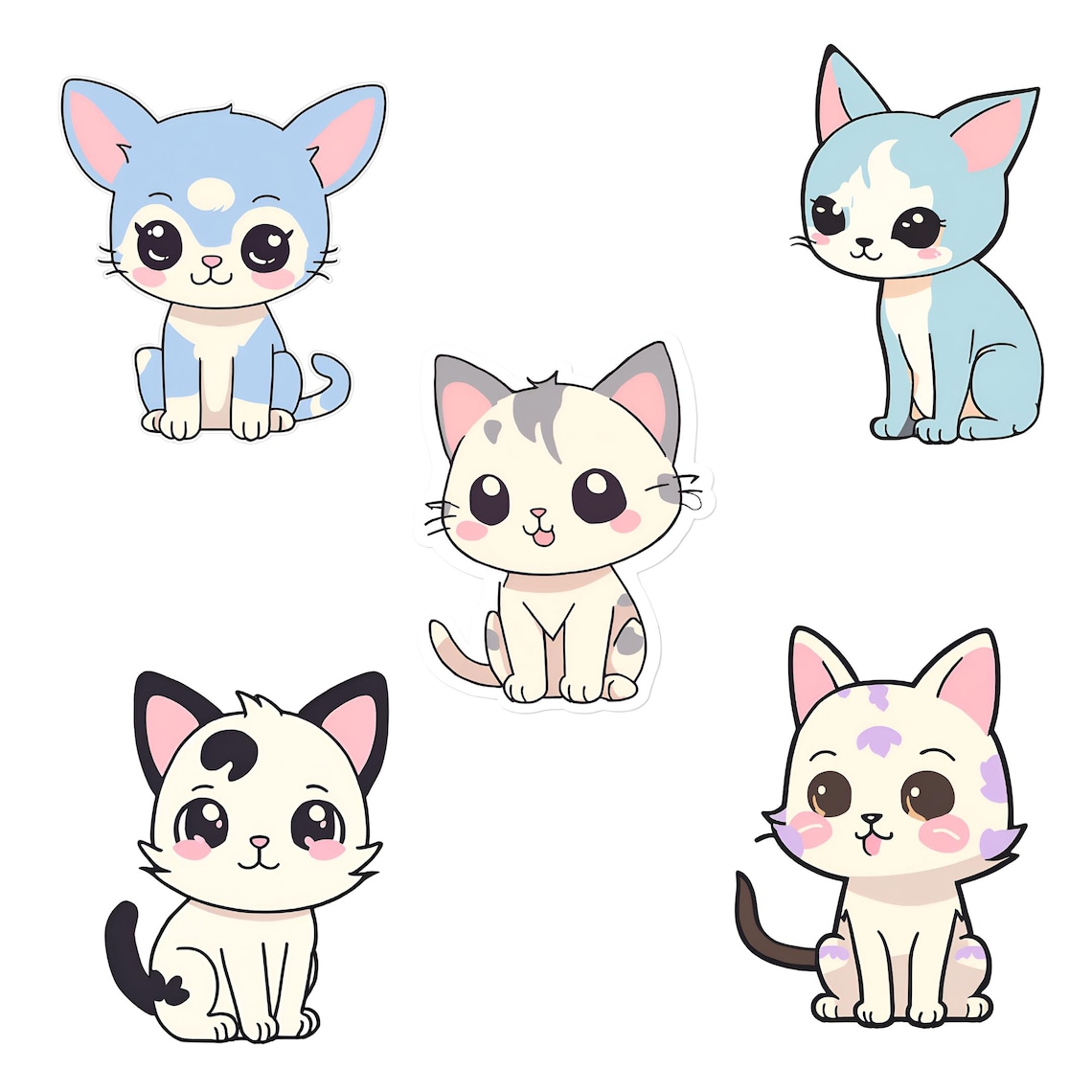 Cute Chibi Cat Stickers – Kawaii Cartoon Cats PNG Bundle - Etsy