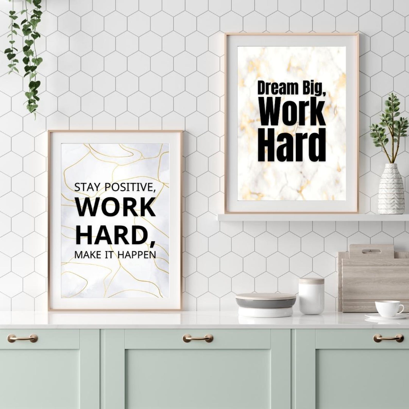 Motivational Wall Art Set – Dream Big, Work Hard & Stay Positive ...