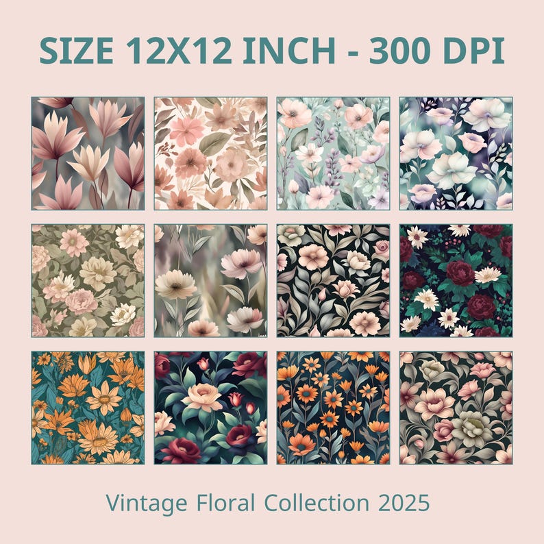 Vintage Floral Digital Paper Pack - 12 Seamless Patterns | Antique ...