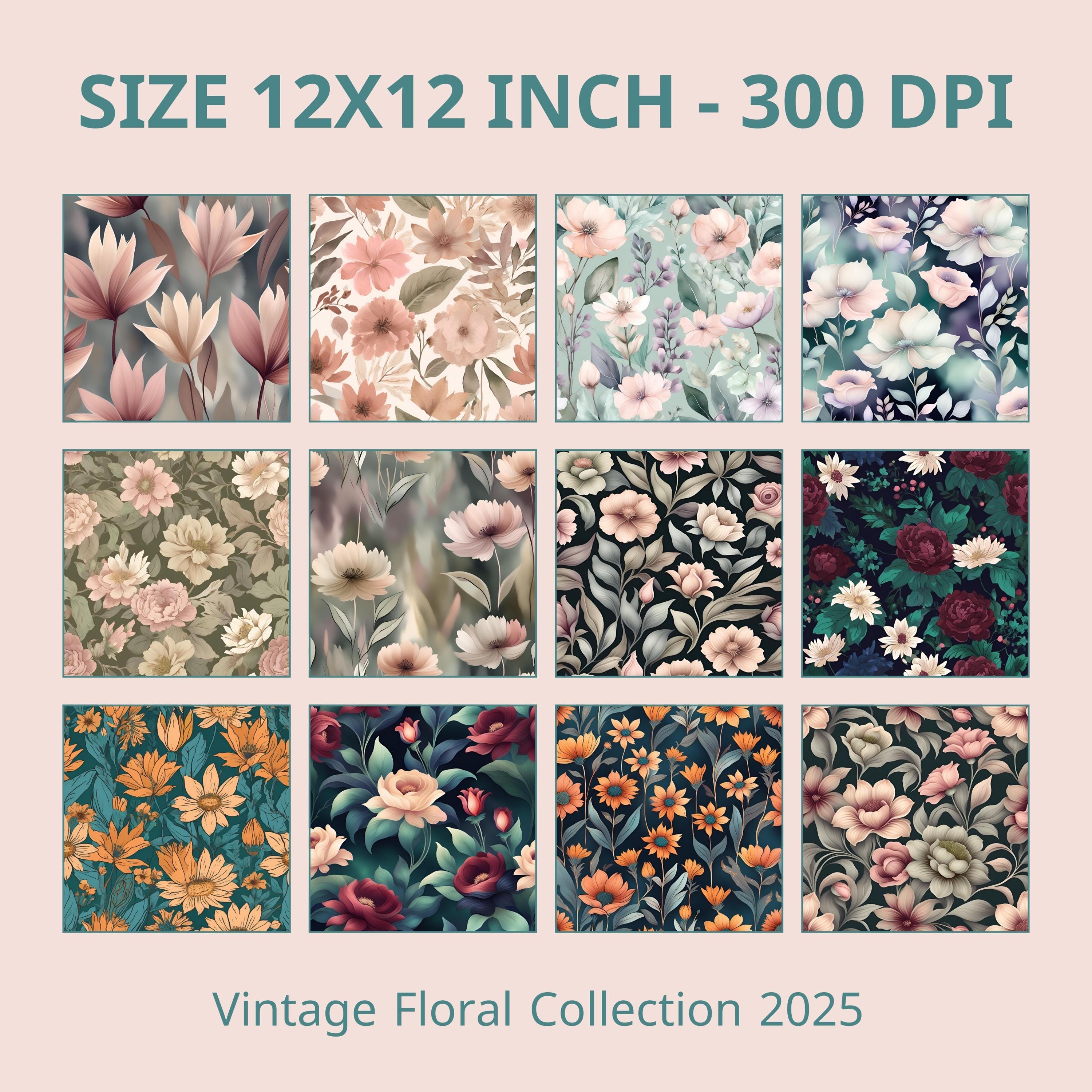 Vintage Floral Digital Paper Pack: 12 Seamless Watercolor Patterns ...