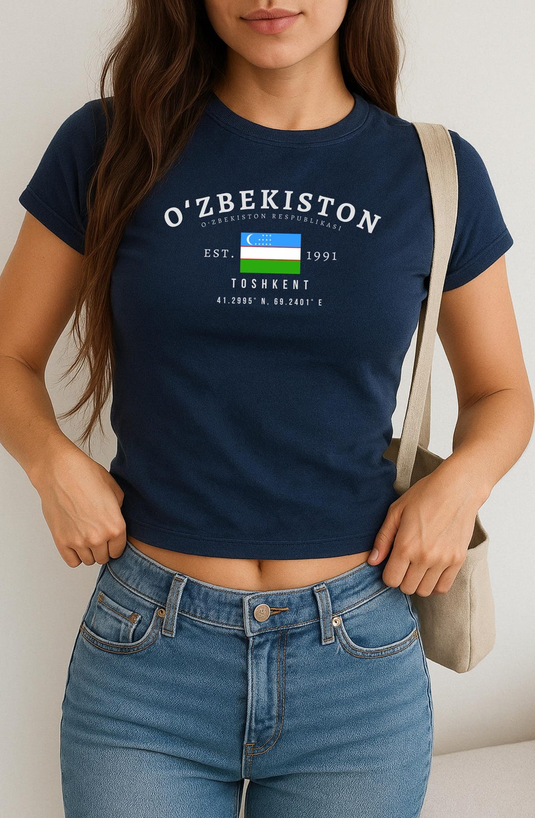 Uzbekistan Baby Tee, Oʻzbekiston Y2K Crop Top, Vintage Tashkent Flag ...