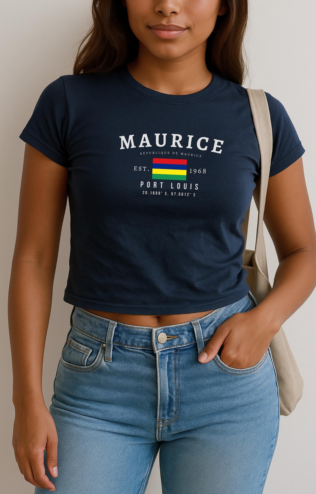 Mauritius Baby Tee, Maurice Moris Y2K Crop Top, Vintage Port Louis Flag ...