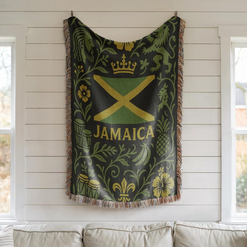 Jamaica Woven Blanket – Caribbean Island Heritage Home Decor Gift - Etsy