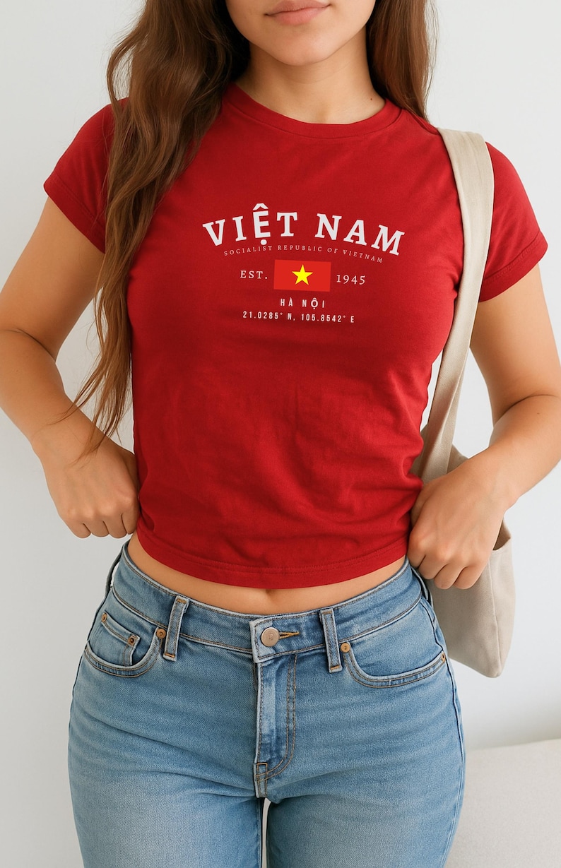 Vietnam Baby Tee, Việt Nam Y2K Crop Top, Vintage Hanoi Flag Shirt ...