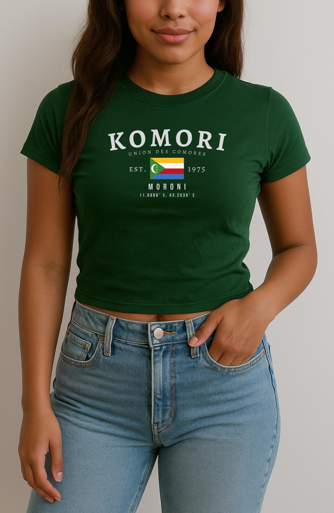 Comoros Baby Tee, Juzur Al-qamar Y2K Crop Top, Vintage Moroni Flag ...