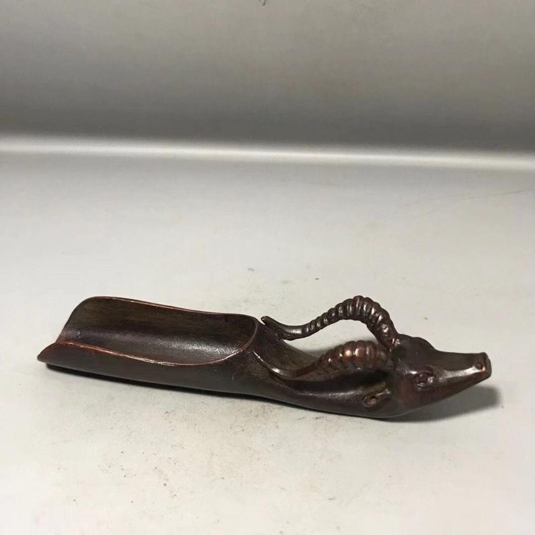 Chinese Collection of Hand Carved Copper Bull Head Teaspoon/tea Shovel ...