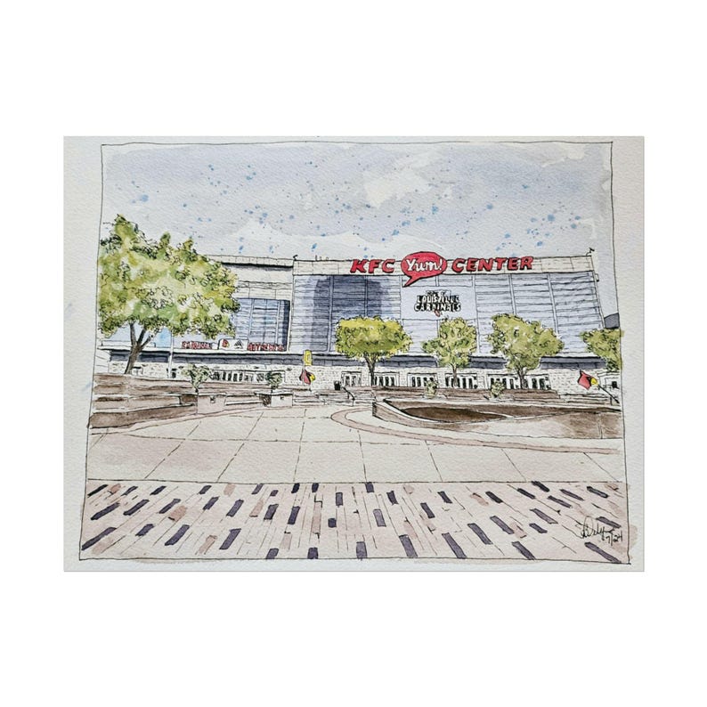 Poster Print, Urban Sketch of KFC Yum Center Wall Art, Watercolor Matte ...