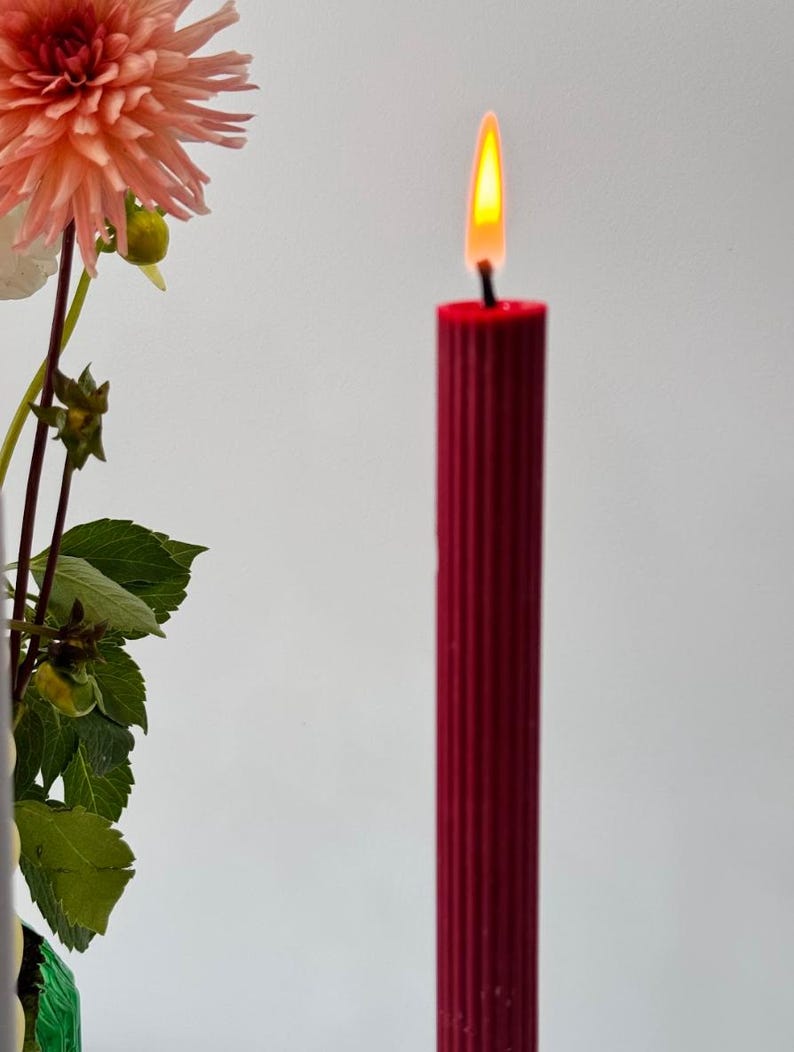 Handmade Soy Wax Taper Candles, Set of 3, Burgundy, Ribbed and Classic ...