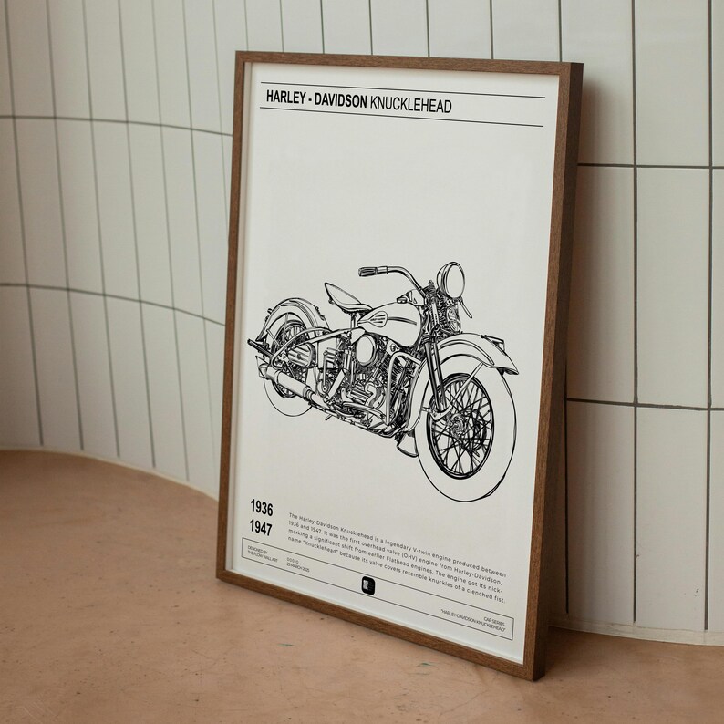 Harley Davidson Motorcycle Wall Art, Hand-drawn Black and White ...
