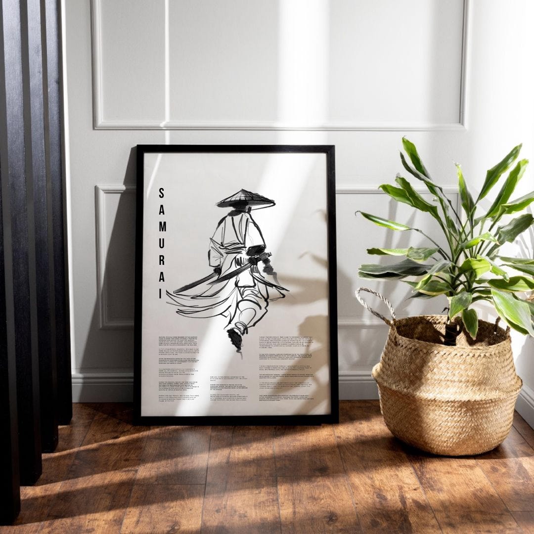 Handmade Samurai Warrior Illustration, Asian Fighter Art, Traditional Japanese Art Print, Black ...