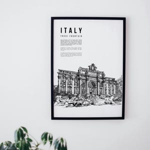 Rome Trevi Fountain Digital Wall Art, Elegant Illustration of the ...