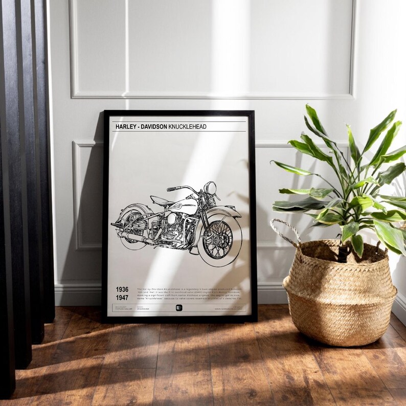 Harley Davidson Motorcycle Wall Art, Hand-drawn Black and White ...