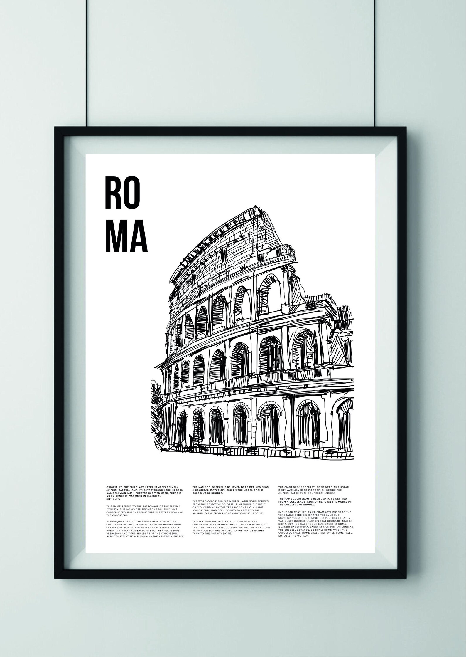 Rome Colosseum Sketch Art Print: Minimalist Architecture (digital ...