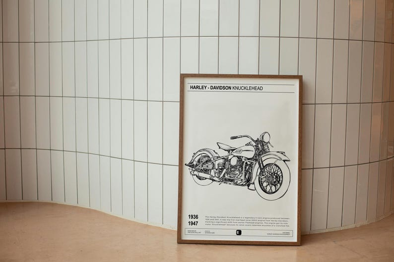 Harley Davidson Motorcycle Wall Art, Hand-drawn Black and White ...