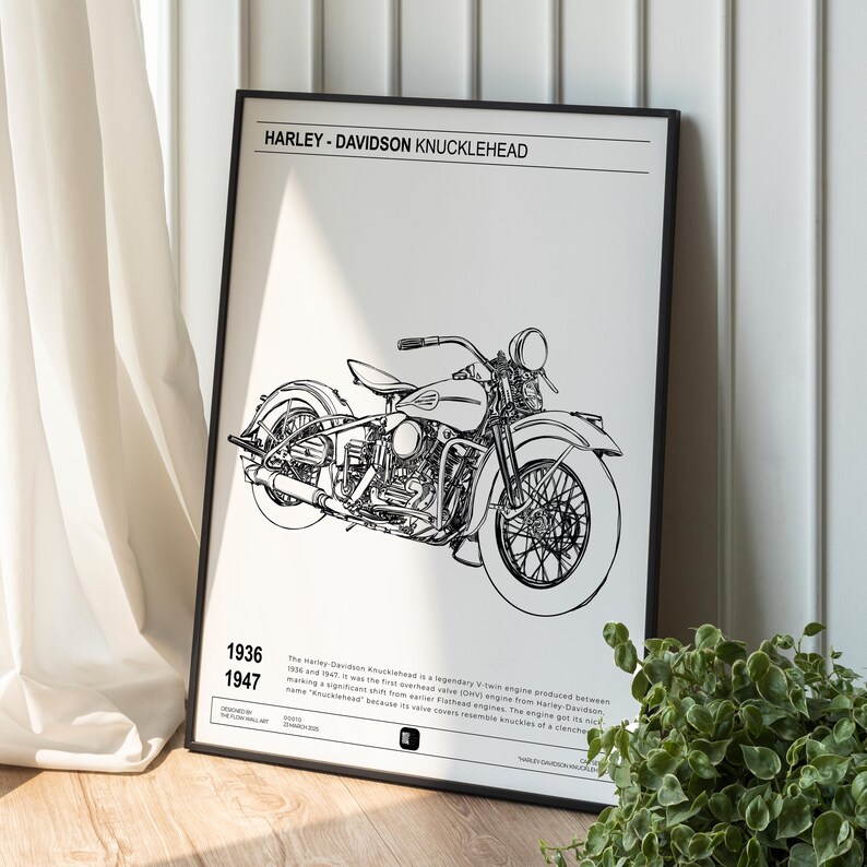 Harley Davidson Motorcycle Wall Art, Hand-drawn Black and White ...