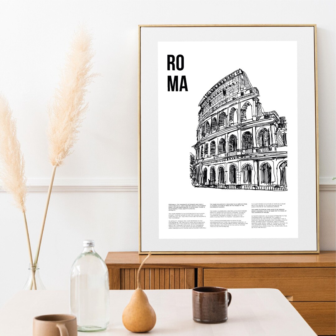Rome Colosseum Sketch Art Print: Minimalist Architecture (digital ...