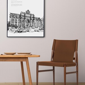 Rome Trevi Fountain Digital Wall Art, Elegant Illustration of the ...