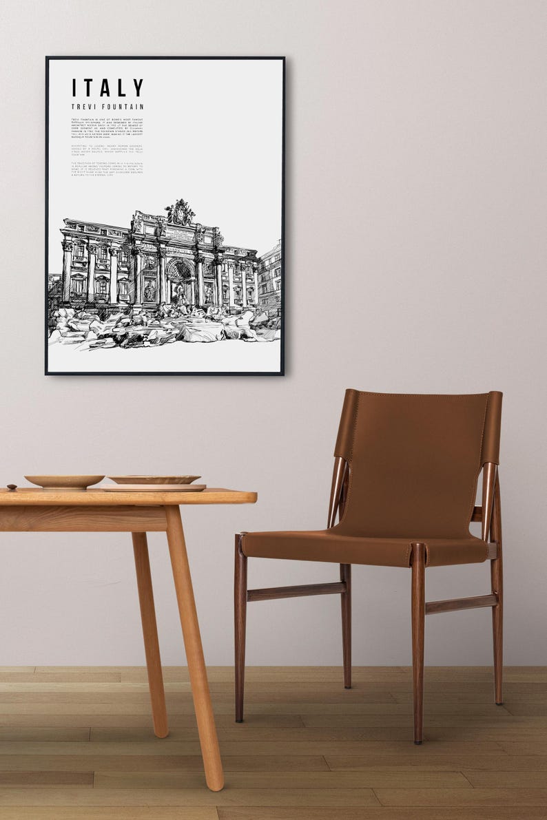 Rome Trevi Fountain Digital Wall Art, Elegant Illustration of the ...