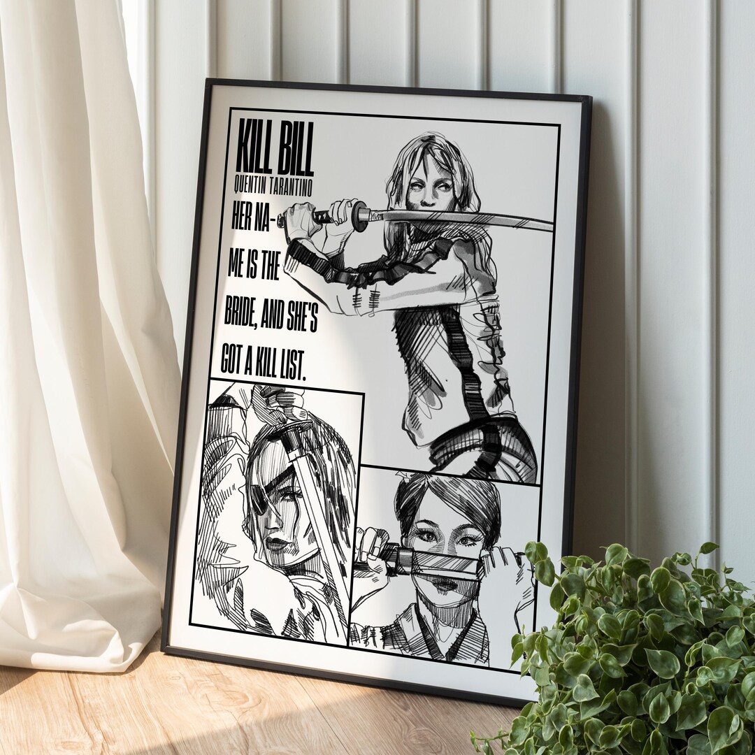 Kill Bill Movie Digital Wall Art, Hand Drawn Quentin Tarantino Movie ...