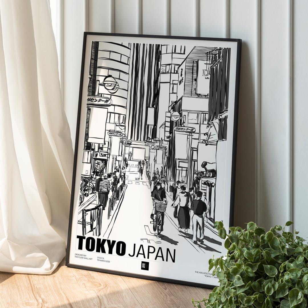 Tokyo Street Black&white Hand-drawn Illustration, Tokyo Architectural ...