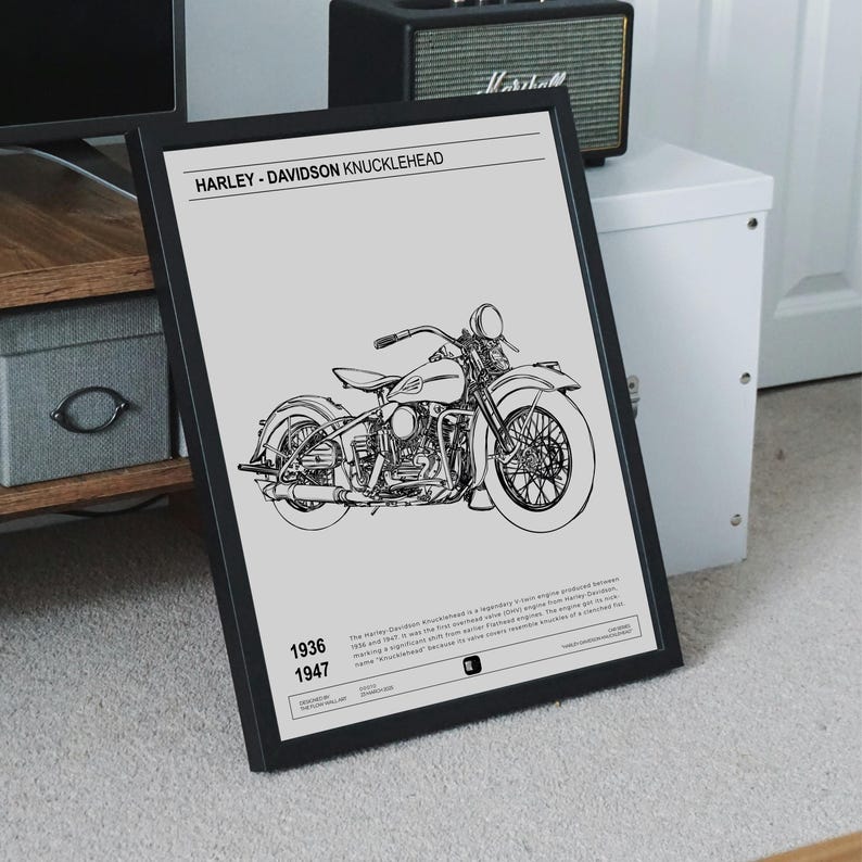Harley Davidson Motorcycle Wall Art, Hand-drawn Black and White ...
