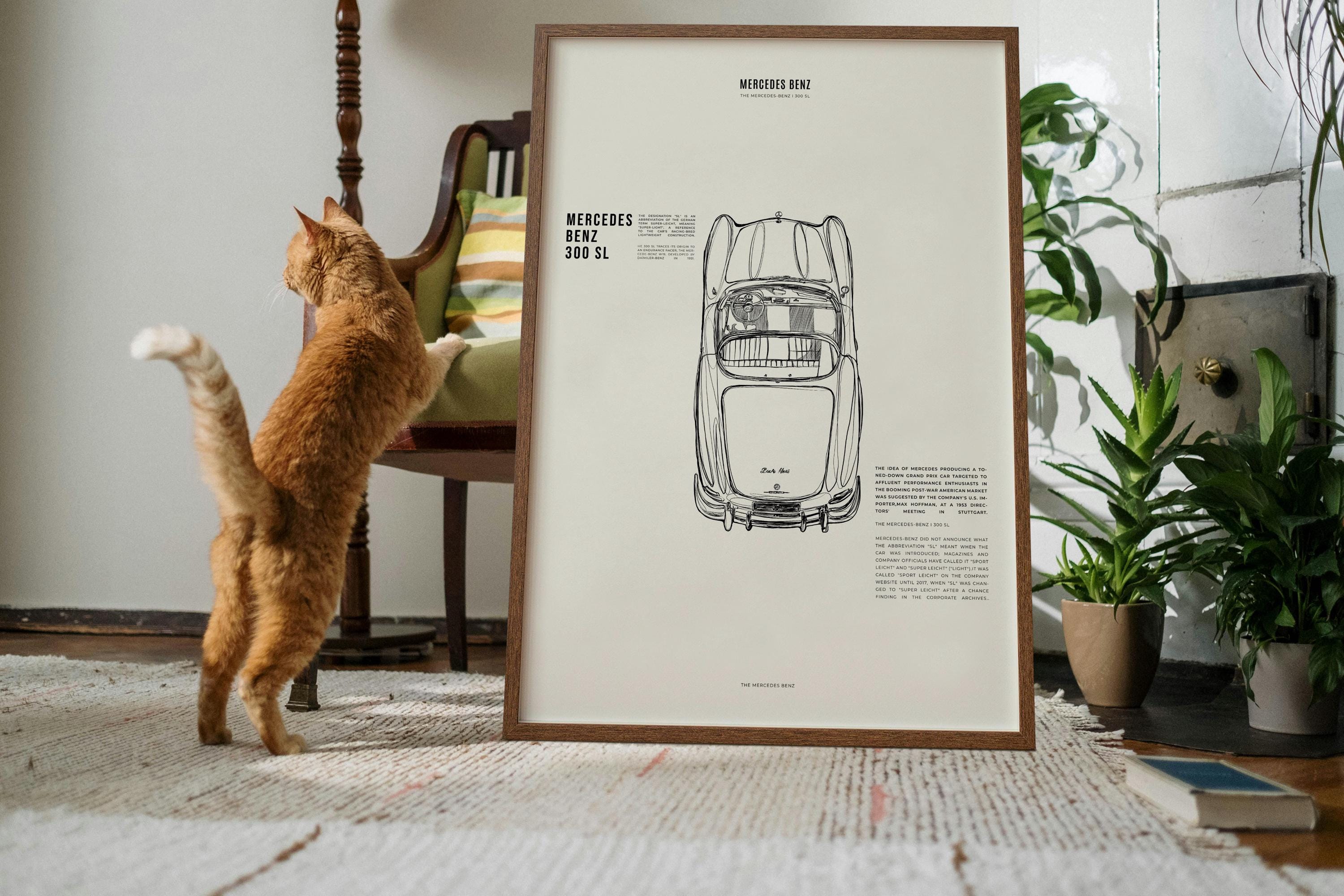 Mercedes 300SL Drawing: Minimalist Vintage Car Art (digital Download ...
