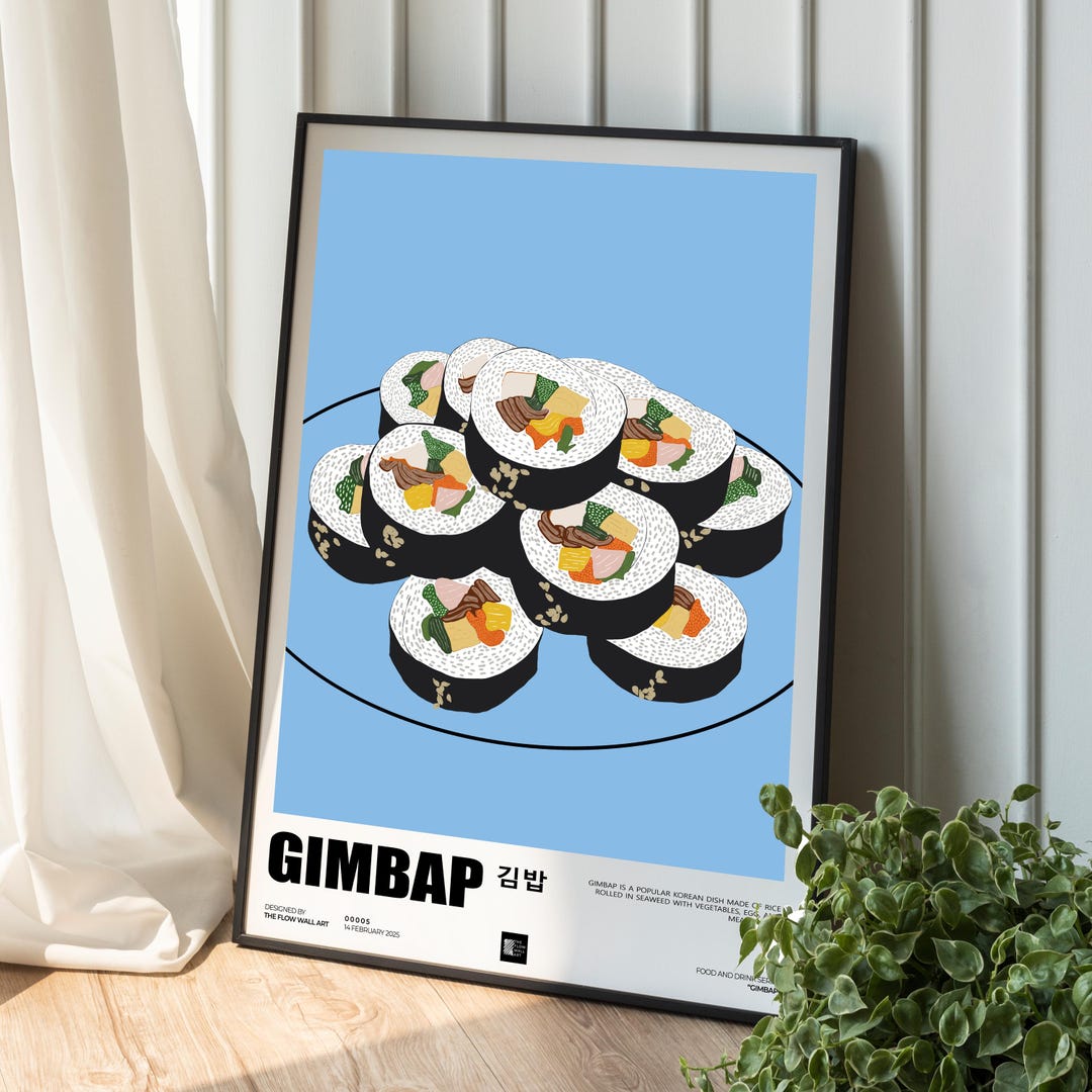 Digital Gimbap Wall Art, Korean Traditional Food Illustration, Hand ...