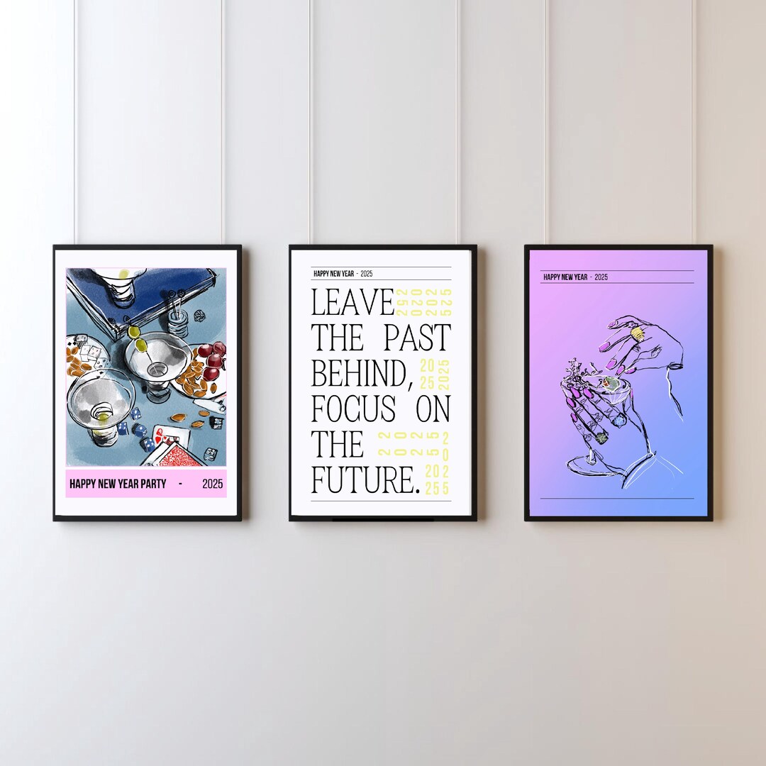 New Year Digital Wall Art Set, 3-piece Printable Holiday Decor, New ...
