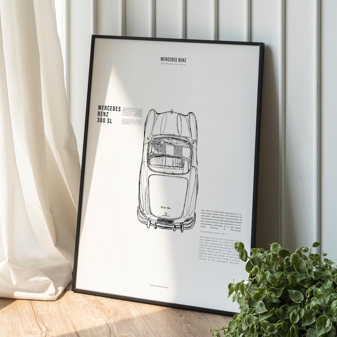 Mercedes 300SL Drawing: Minimalist Vintage Car Art (digital Download ...