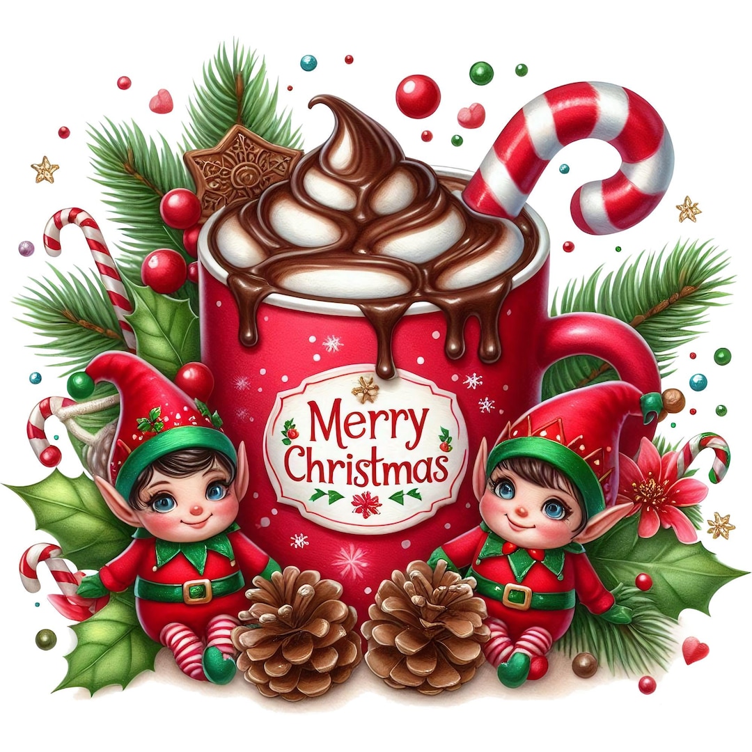 Christmas Elf Clipart, Festive Elf Hot Chocolate Png,watercolor ...