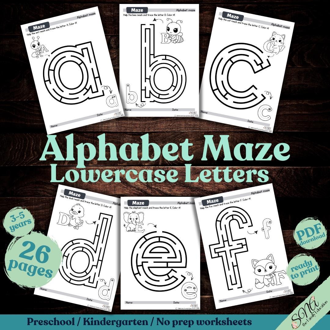 Alphabet Maze Coloring Book Letter Recognition Brain Activity Book ...