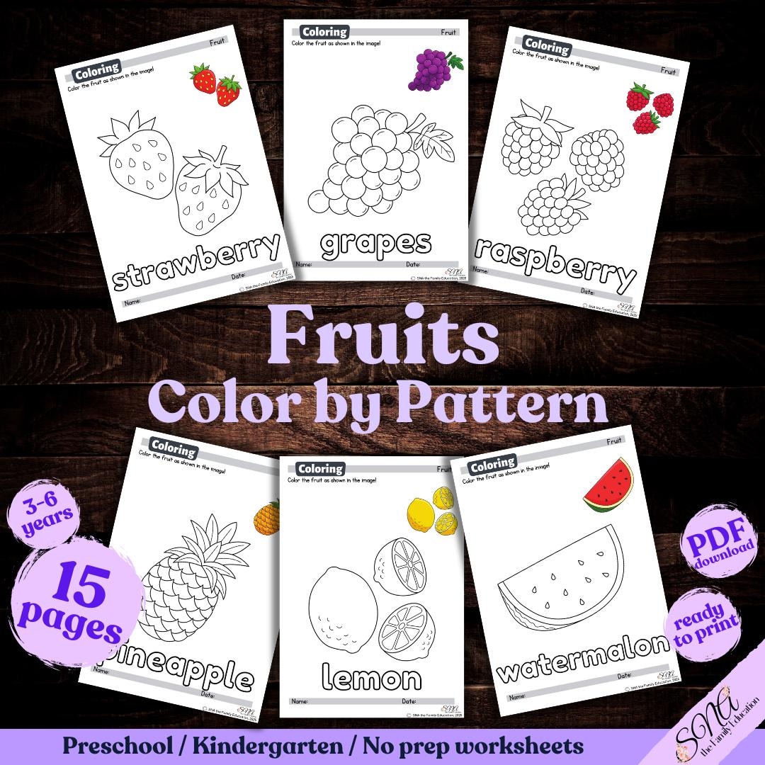 Fruits Color by Pattern Coloring Pages Spring Coloring Book Preschool ...
