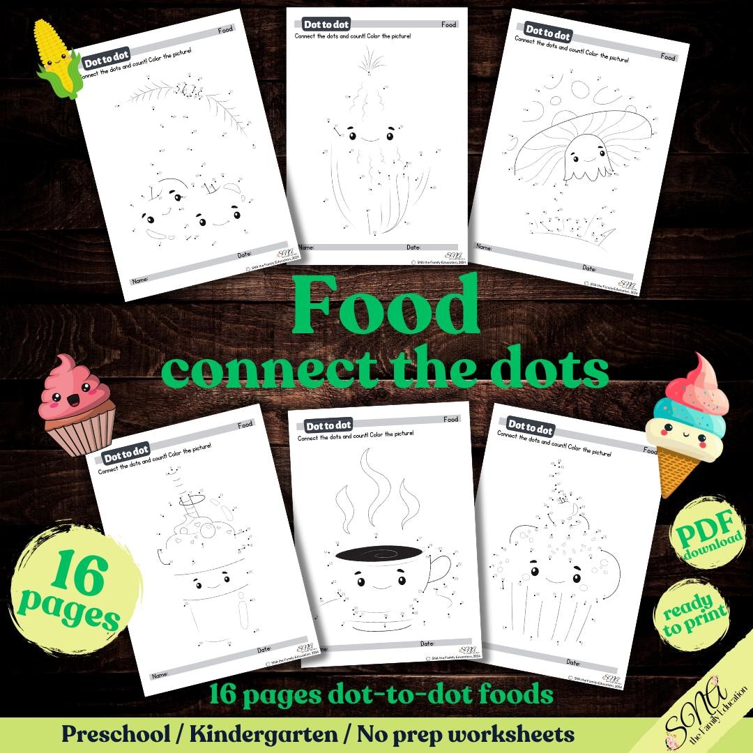 Food Connect the Dots: Preschool Counting Coloring Pages (PDF Download ...