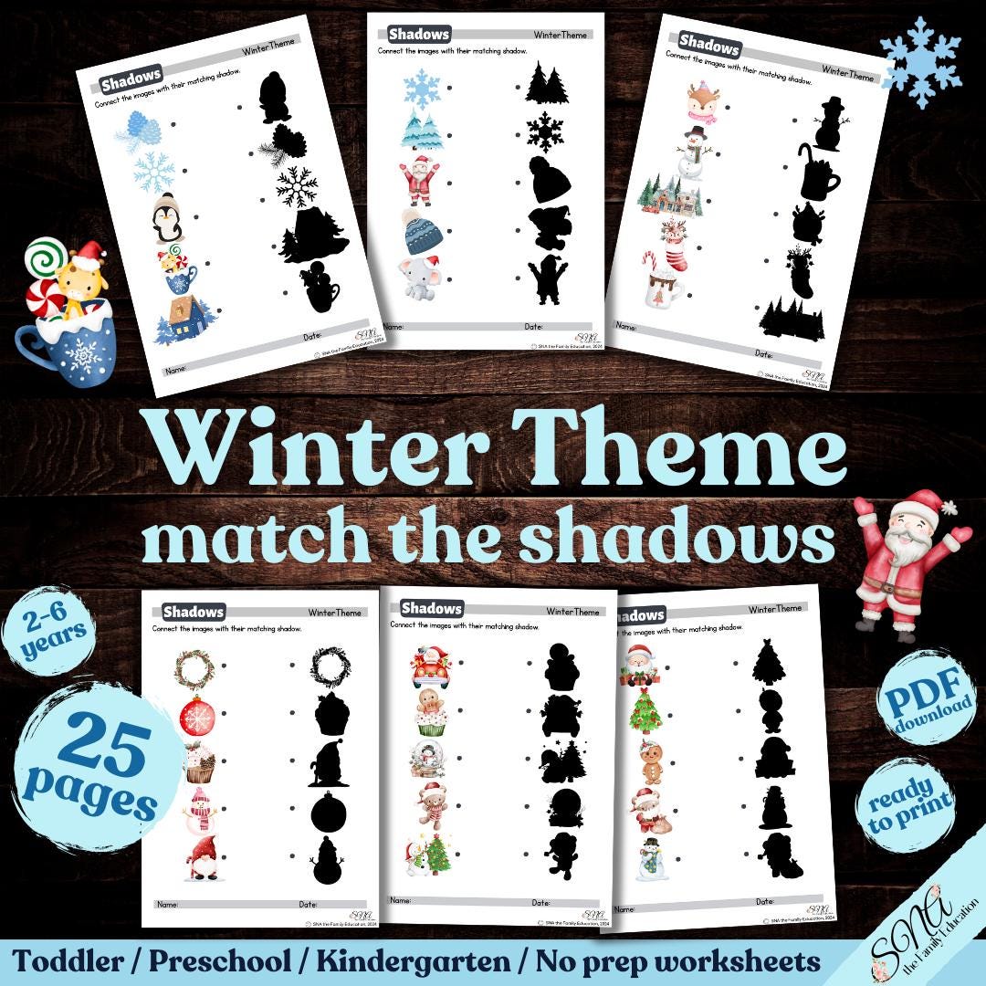 Winter Theme Shadow Matching Worksheets, Activity, Games for Toddler ...