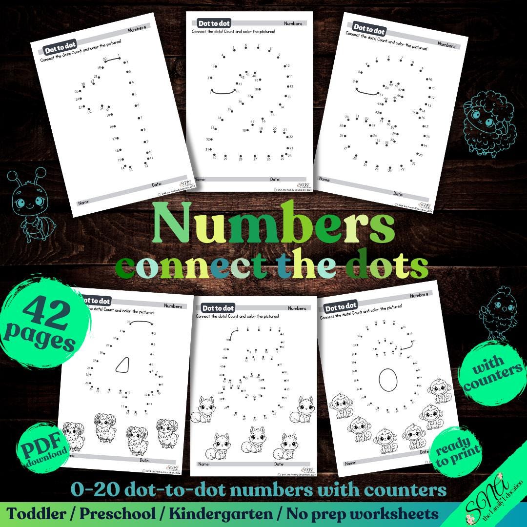 Numbers Connect the Dots Counting 42 Dot to Dot Coloring Pages ...