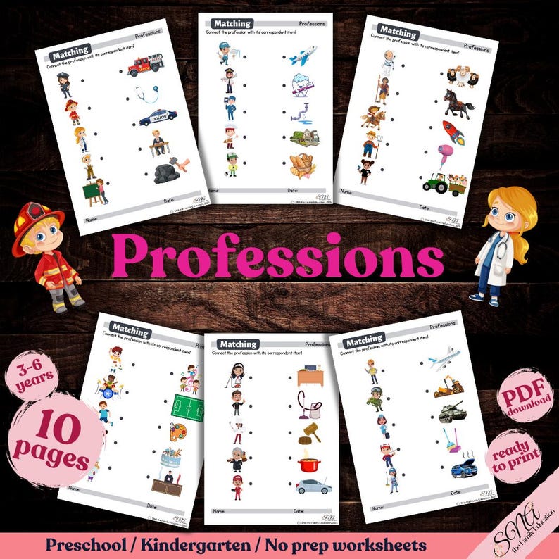 Professions Matching Activity Community Helpers Printables Brain ...