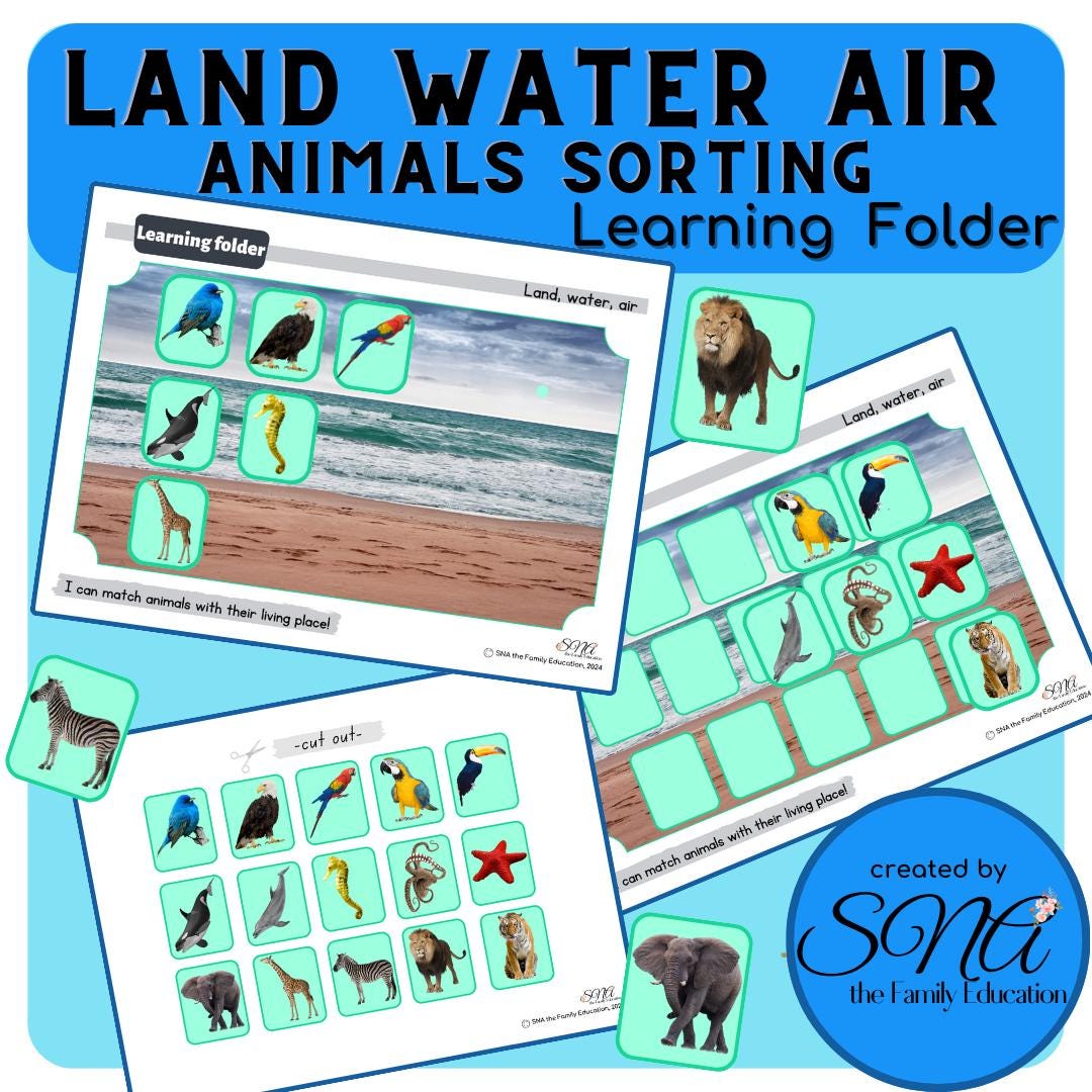 Land Water Air, File Folder Game, Learning Folder, Busy Quiet Book ...